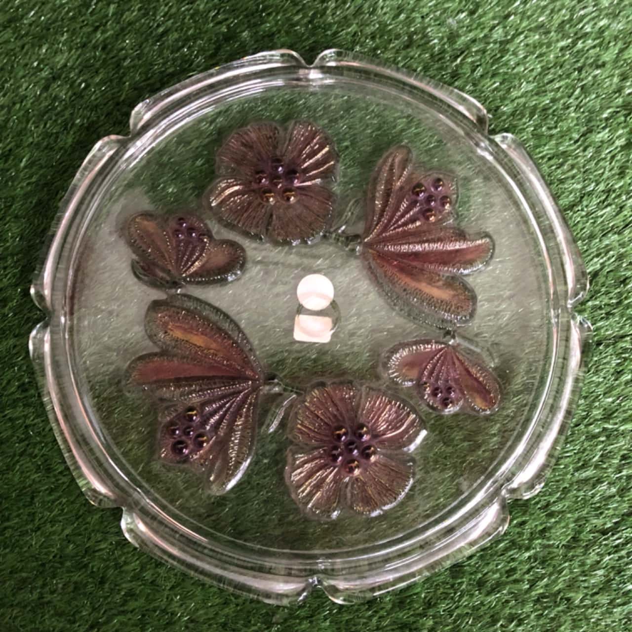 Walther Glas Crystal Art Platter With Pink Flowers (West German)(s)