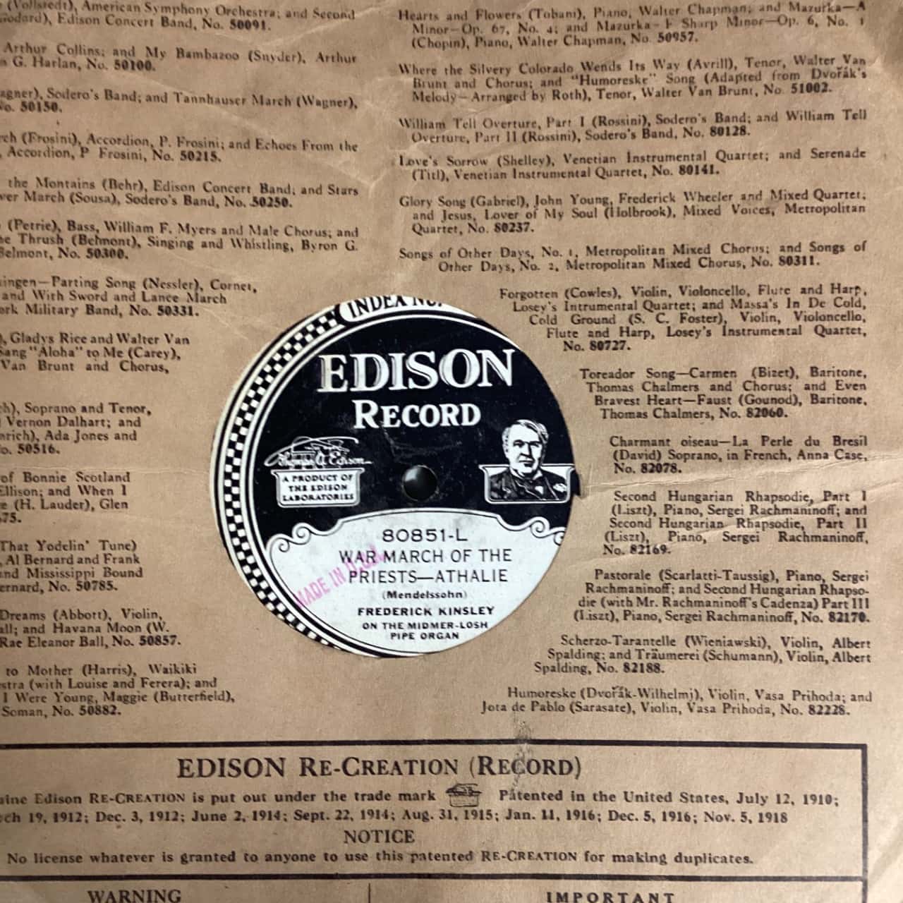 Edison Record Phonograph Record