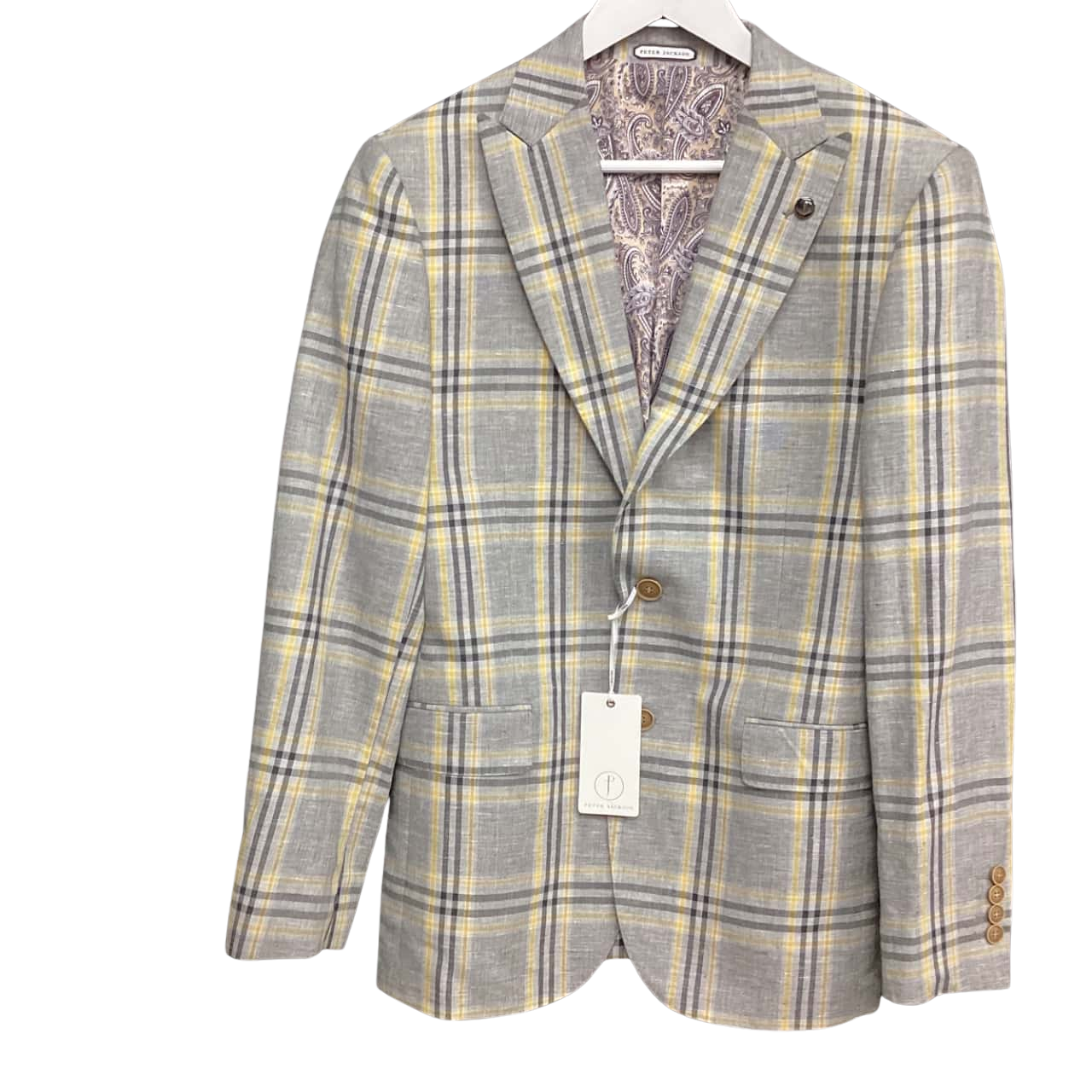 Peter Jackson Mens Size 96 Blazer Checked / Grey / Yellow (s)