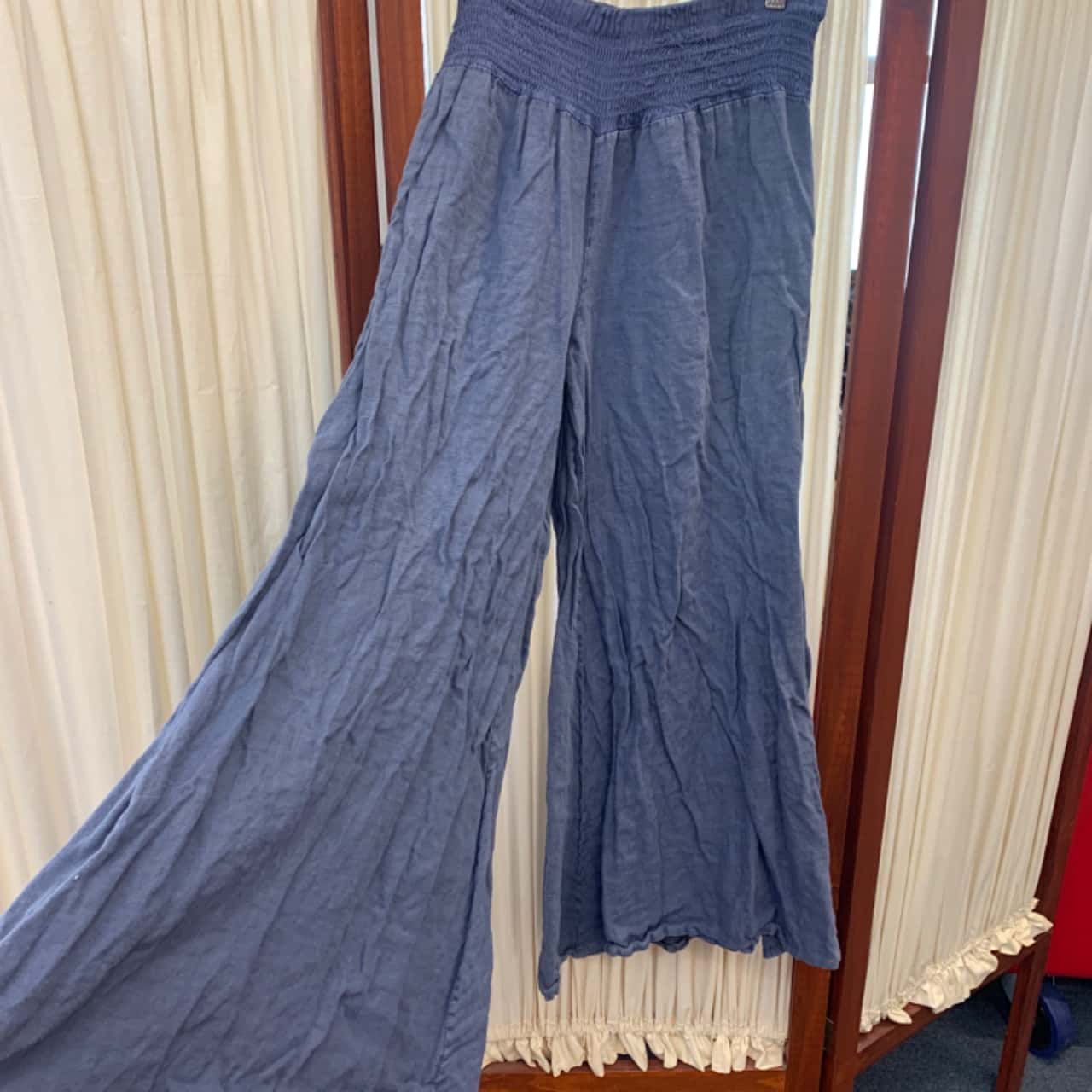 Womens Blue Italian Linen Pants Size S