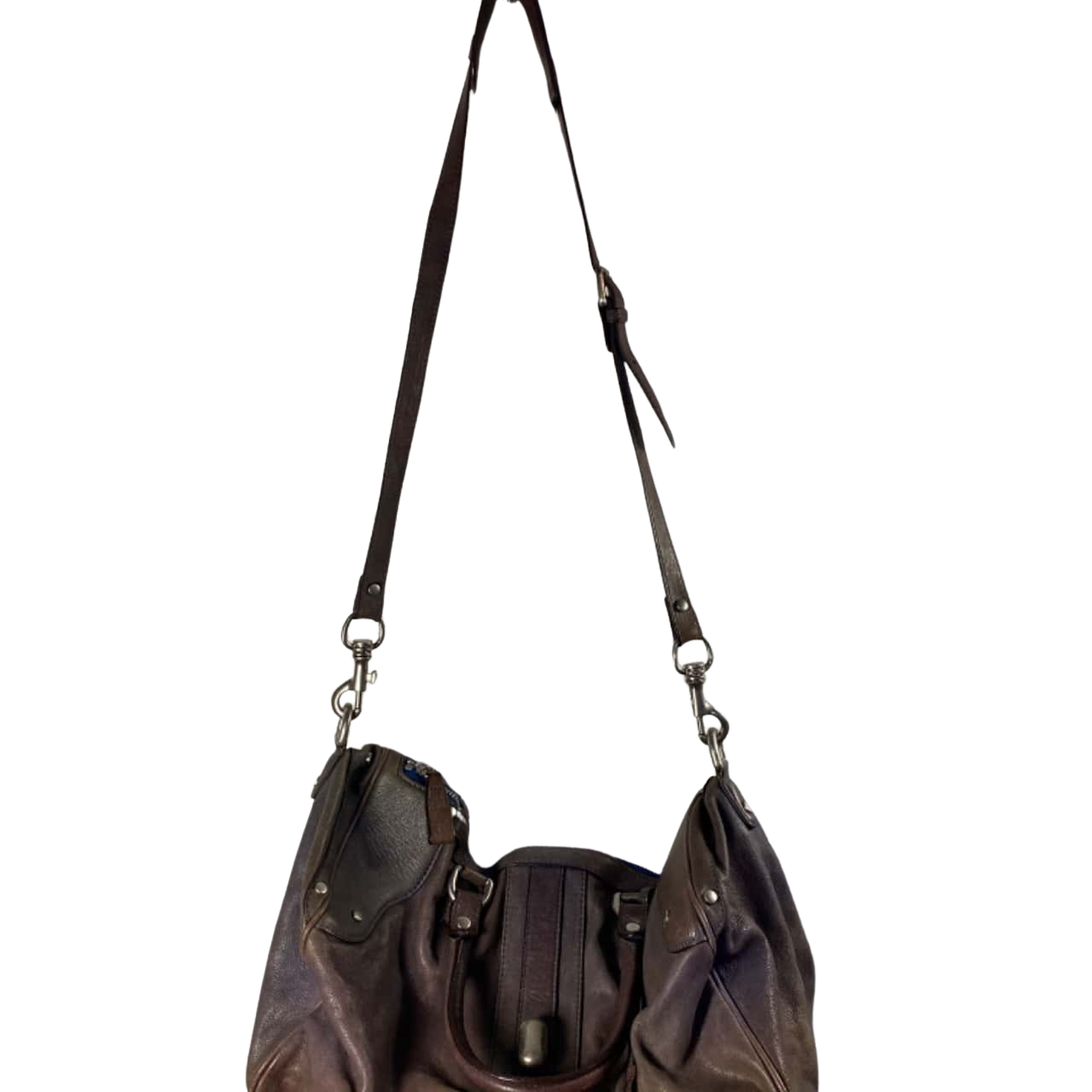 Rabeanco Womens Large Leather Handbag Blue / Brown (s)