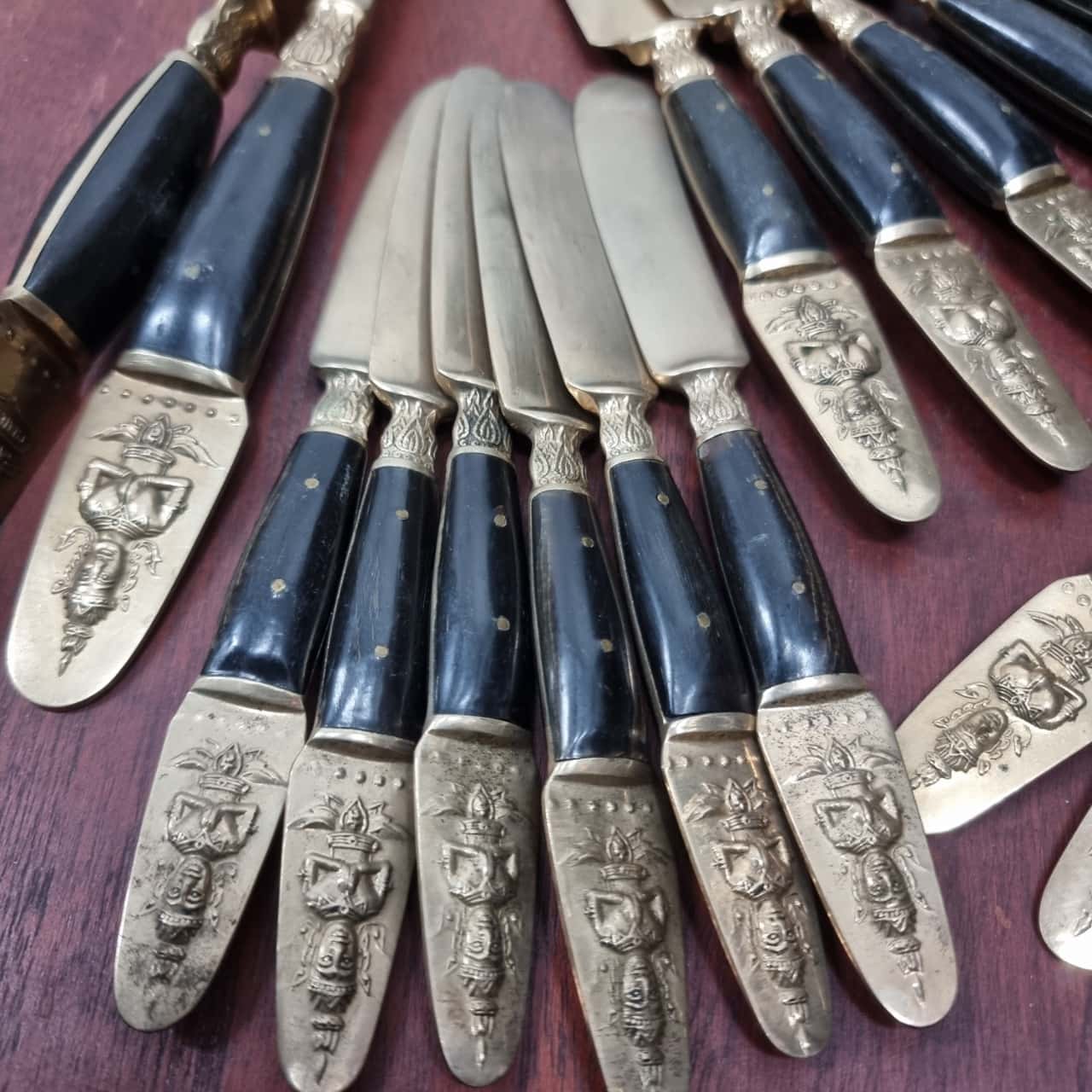 Vintage 6 Star Of Siam Thailand 44 Peice Buddha Bronze Dinnerware Set ...