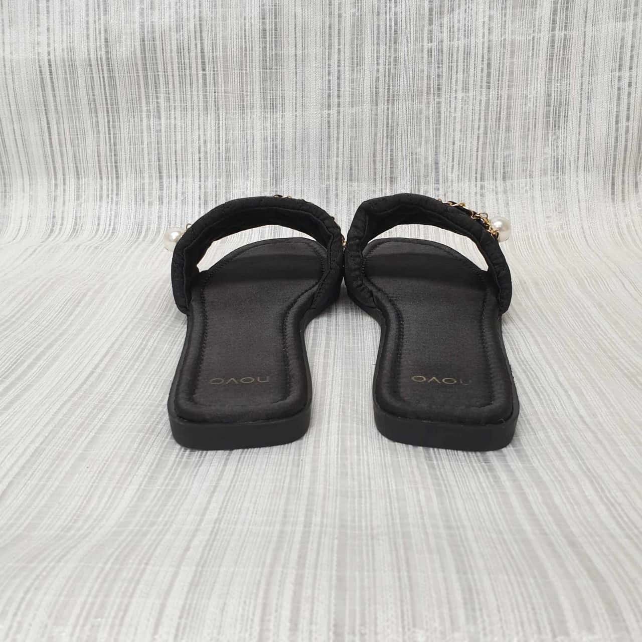 Nova Sydney Gorgeous Black Satin Slipper Slides With Gold Chain ...