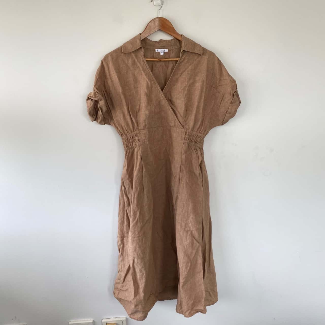 Target Beige Brown Linen Short Sleeve Maxi Dress Size 10