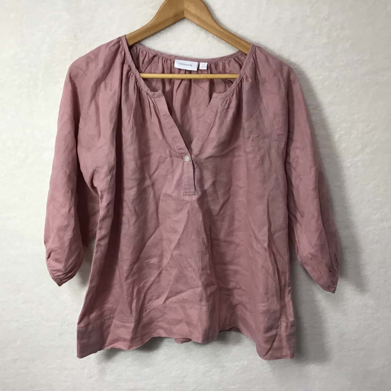 Sussan Womens Size M Dusty Pink 100% Linen 3/4 Sleeve Peasant Top(s)