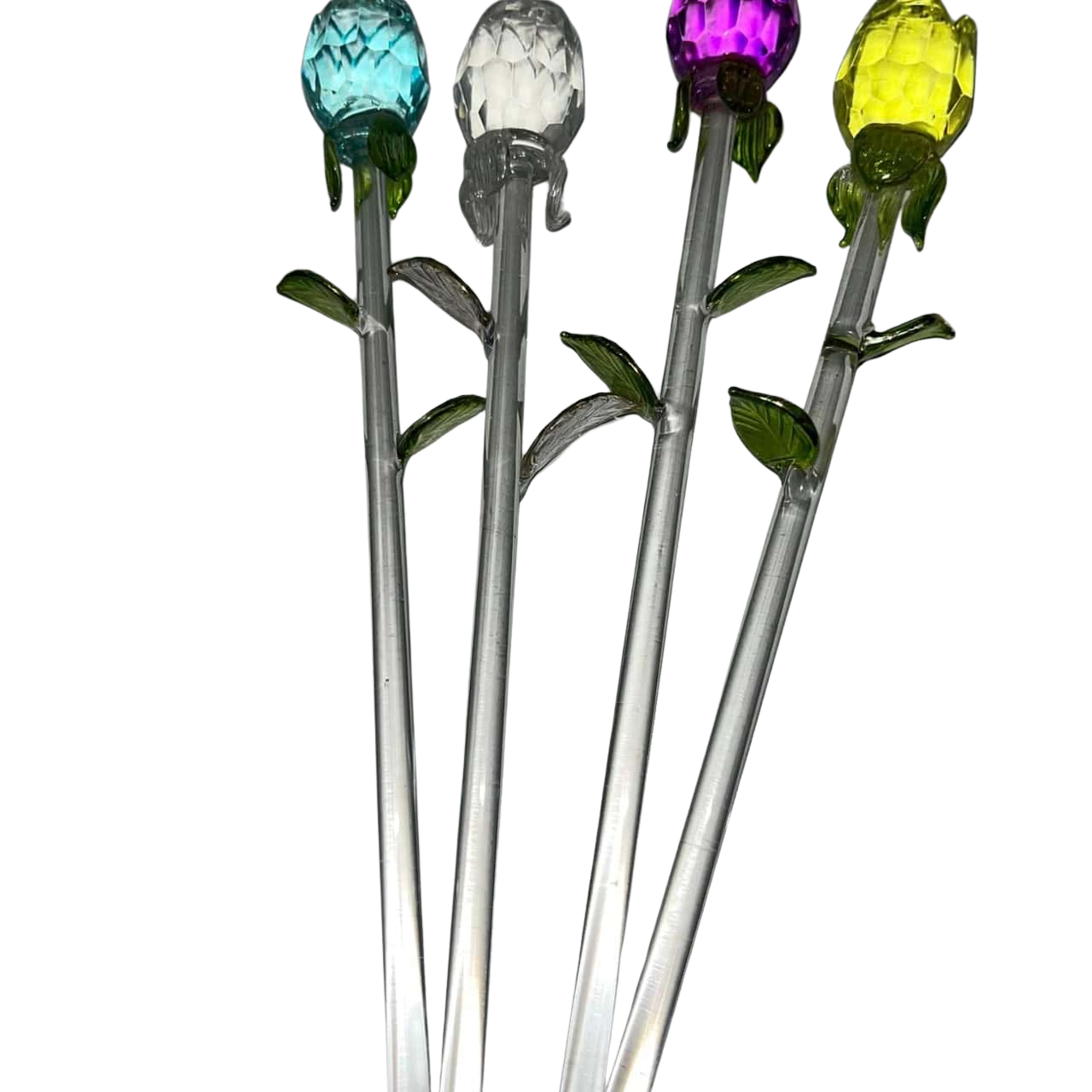 Vintage Glass Rose Swizzle Sticks x 4 (Set 1)(s)