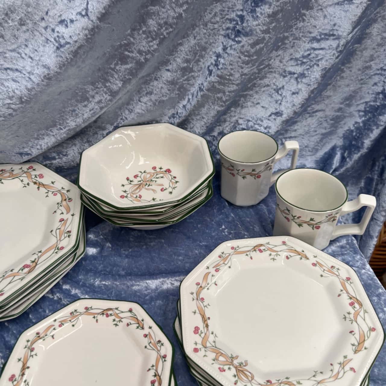 Johnson brothers octagon plate set floral ribbon pattern Pick Up Only!!