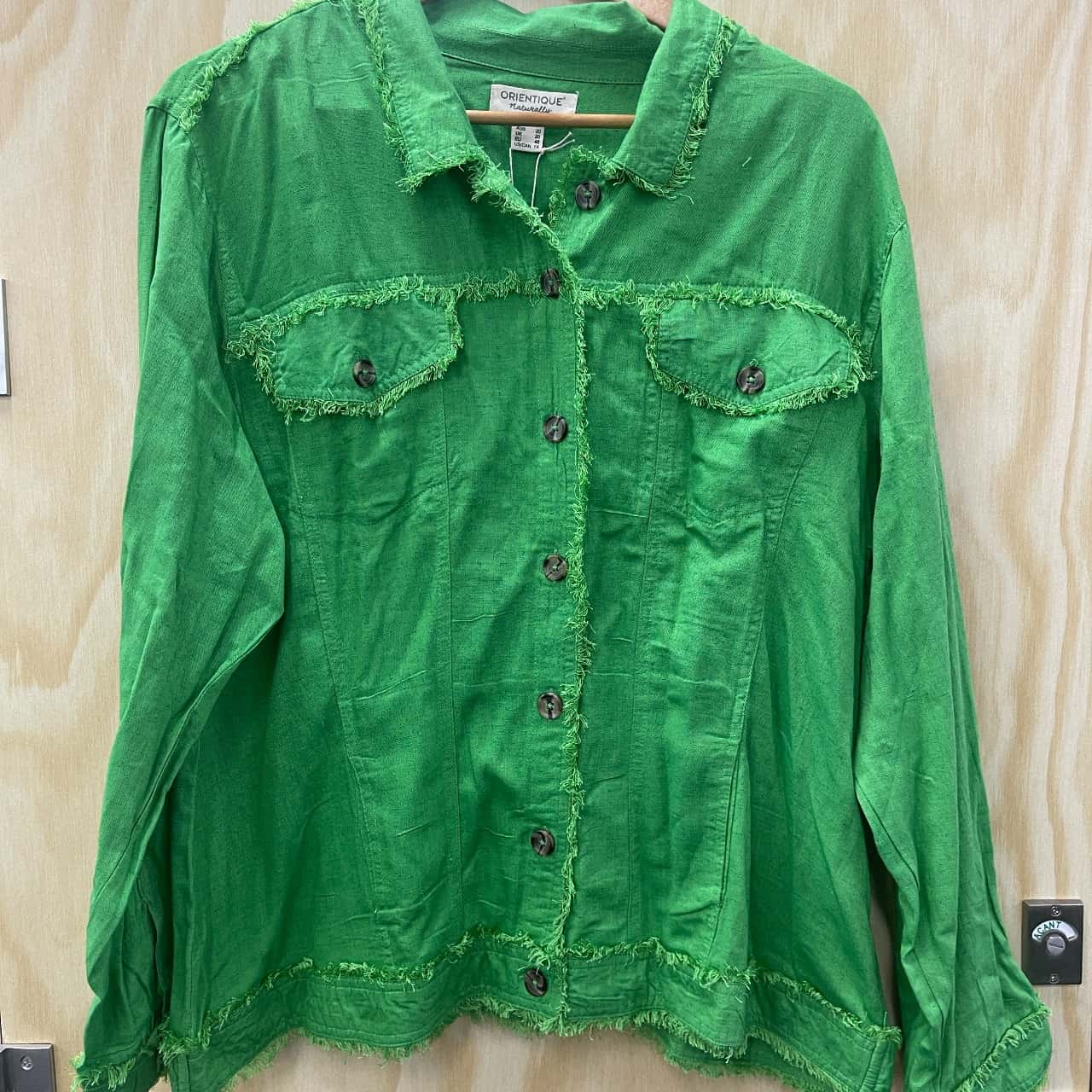 Orientique Womens Jacket Size 20 Linen With Fringe Detail Green