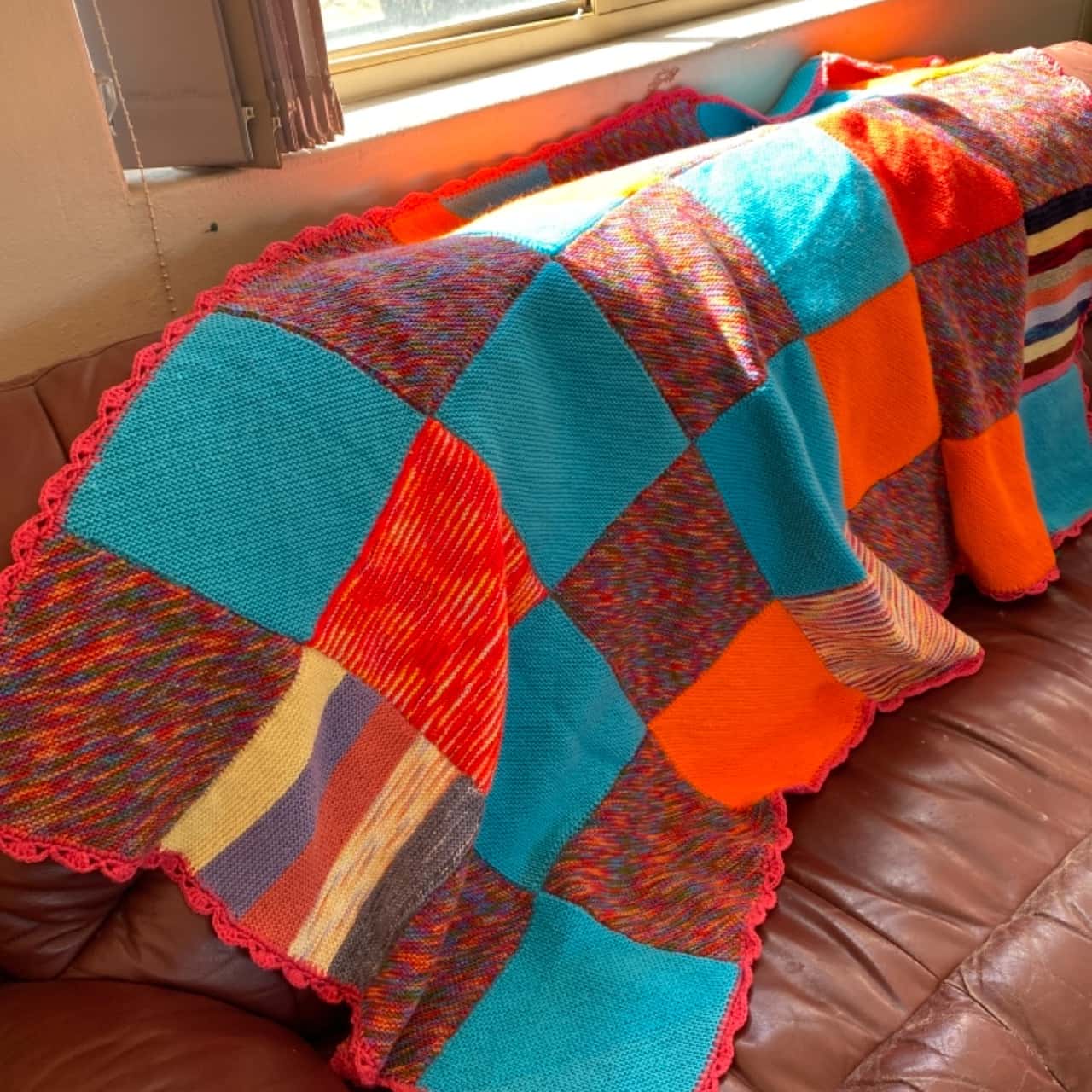 Retro Handmade Knitted Squares Throw 160 x 100cm(s)