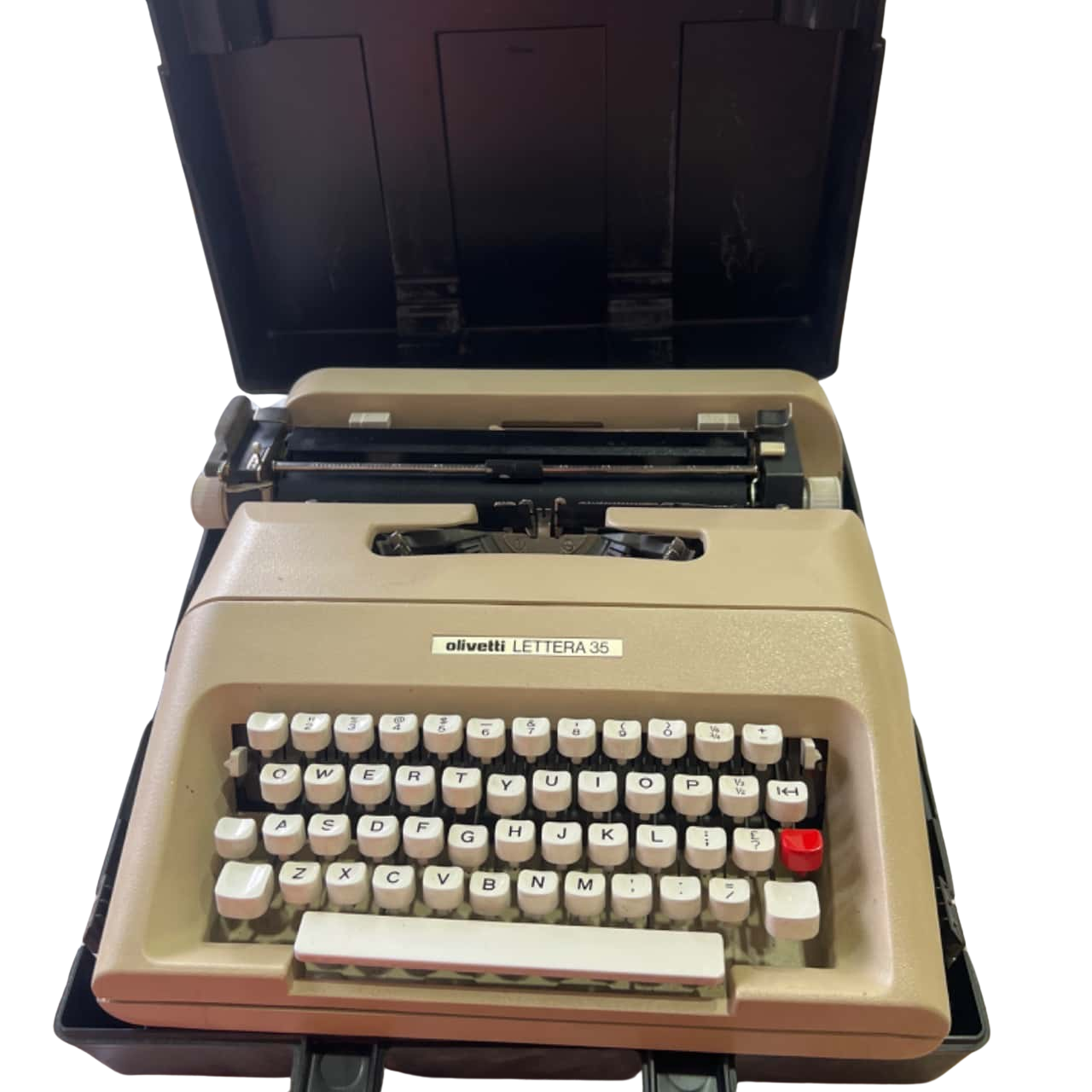 Olivetti Lettra 35 Portable Manual TypeWriter Beige , Vintage with Case (s)
