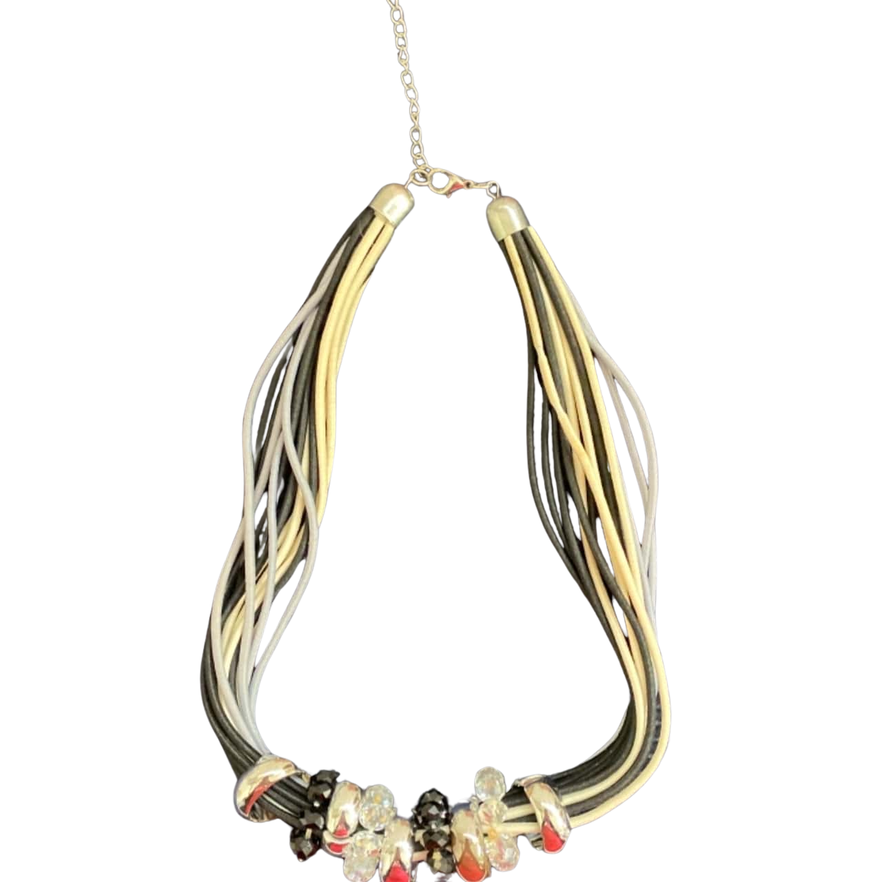 Black cream and blue string necklace