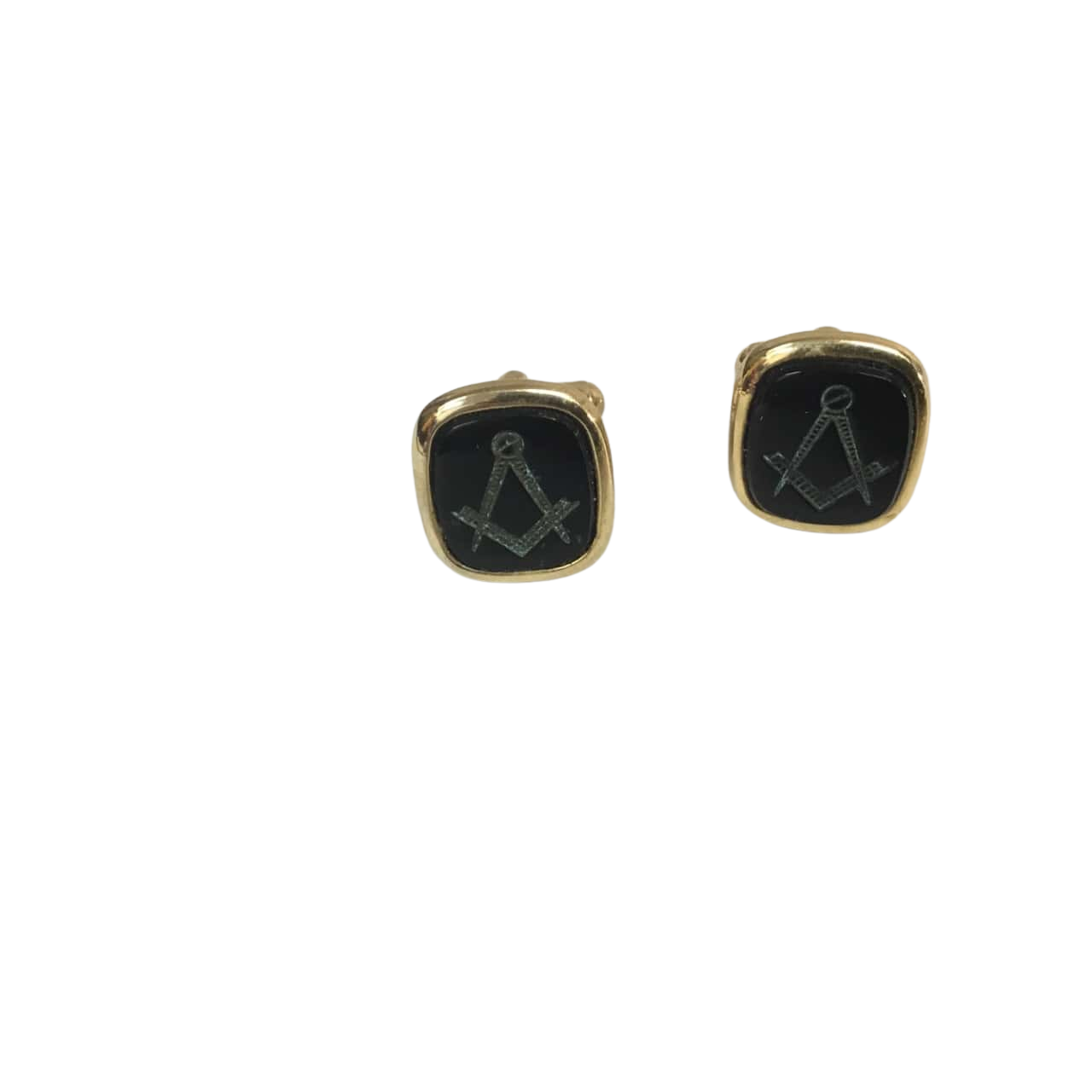 Mens Black Masonic Cufflinks Gold Tone