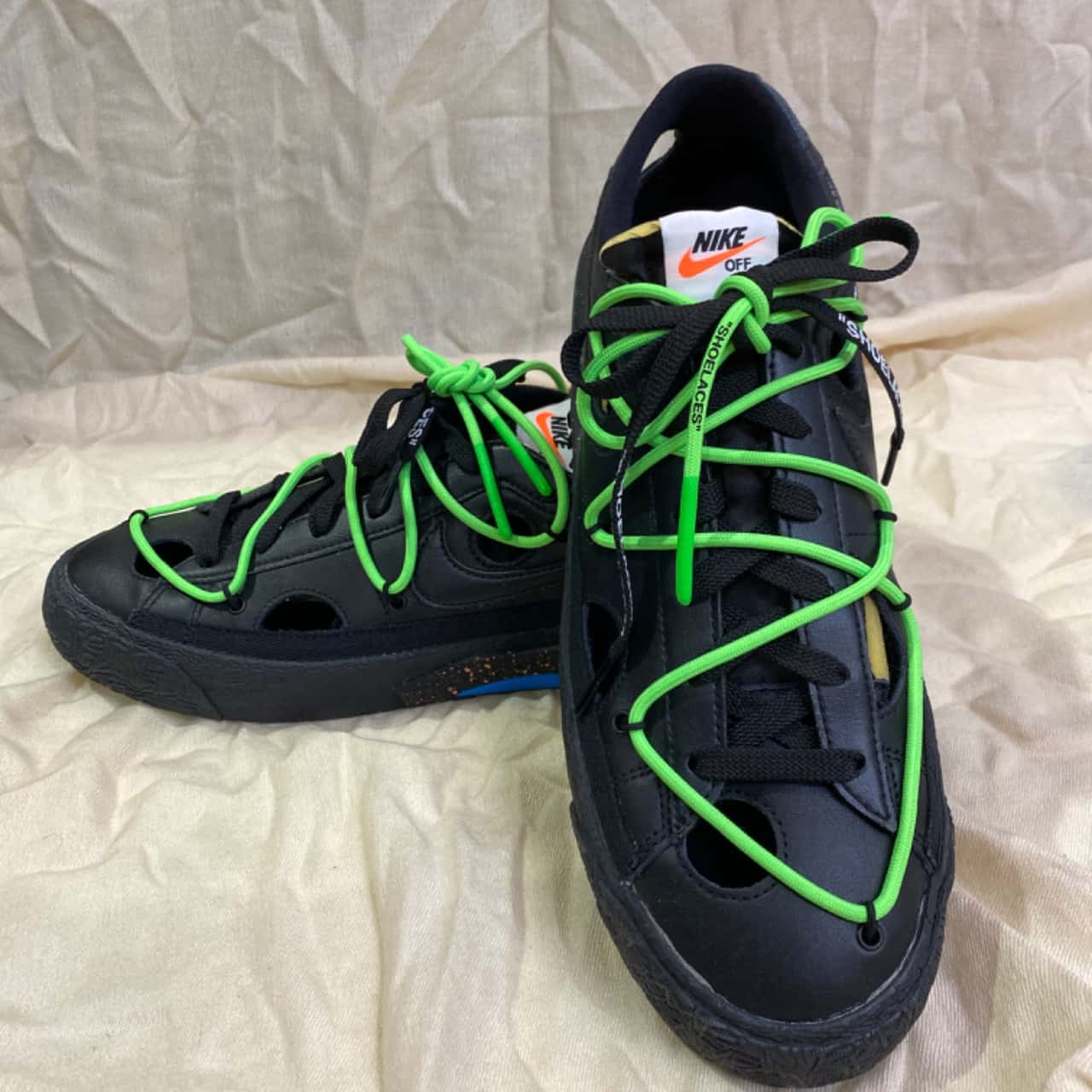 Men’s Nike Blazer Low x Off White Size 10 Black + Neon Green Leather ...