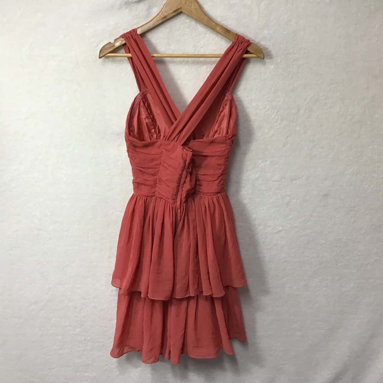 H&M Womens US Size 8 / EUR 38 Coral Orange Ruched / Tiered Sleeveless / Crossover Back / Party Dress