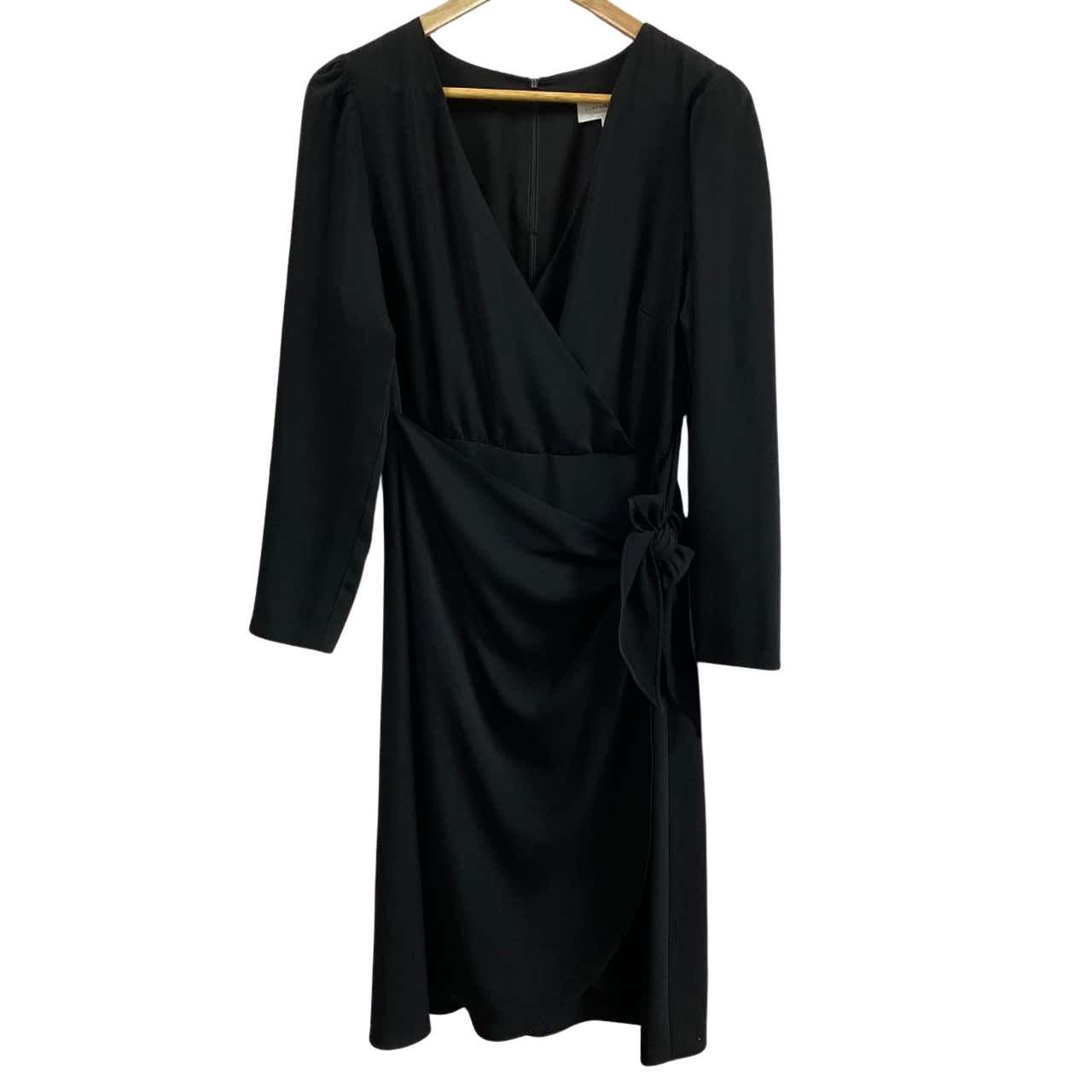 Veronika Maine Womens Size 10 Long Sleeve Wrap Midi Dress Black