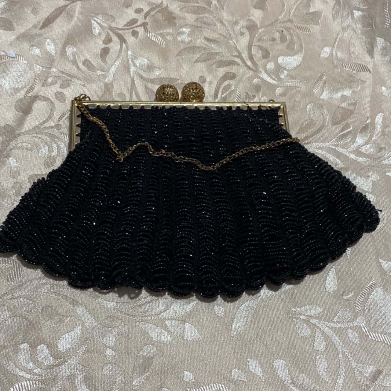 Womens Vintage Black Beaded Clam Purse(s)