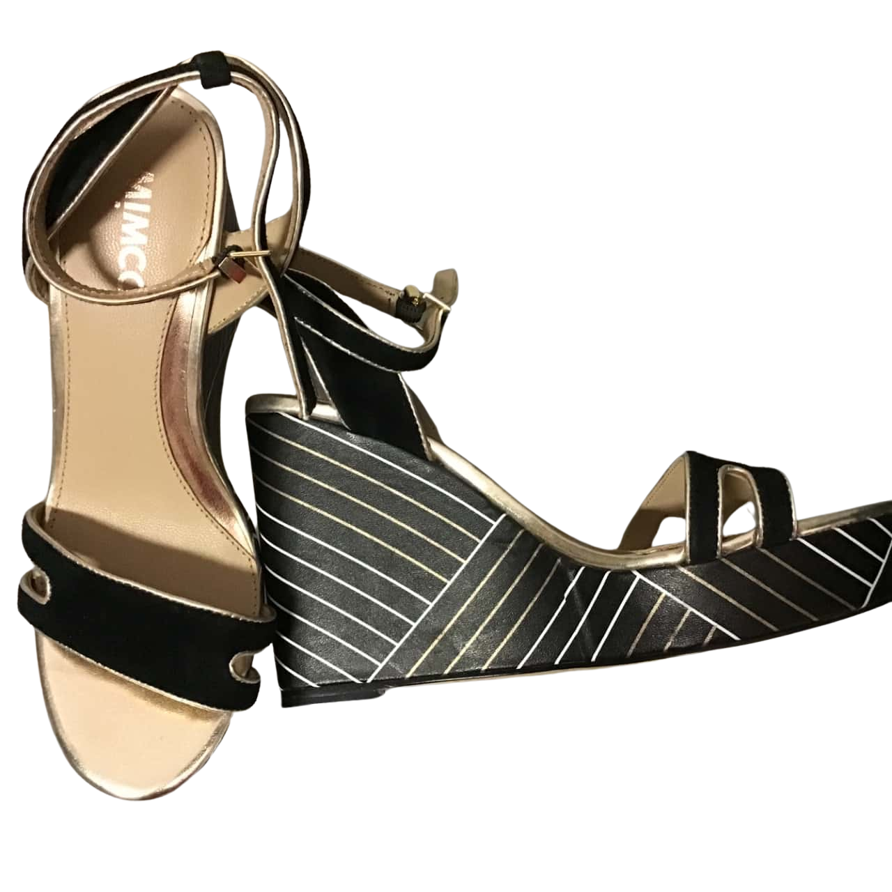 Mimco Womens Size 37 Black / Gold Wedge Sandles