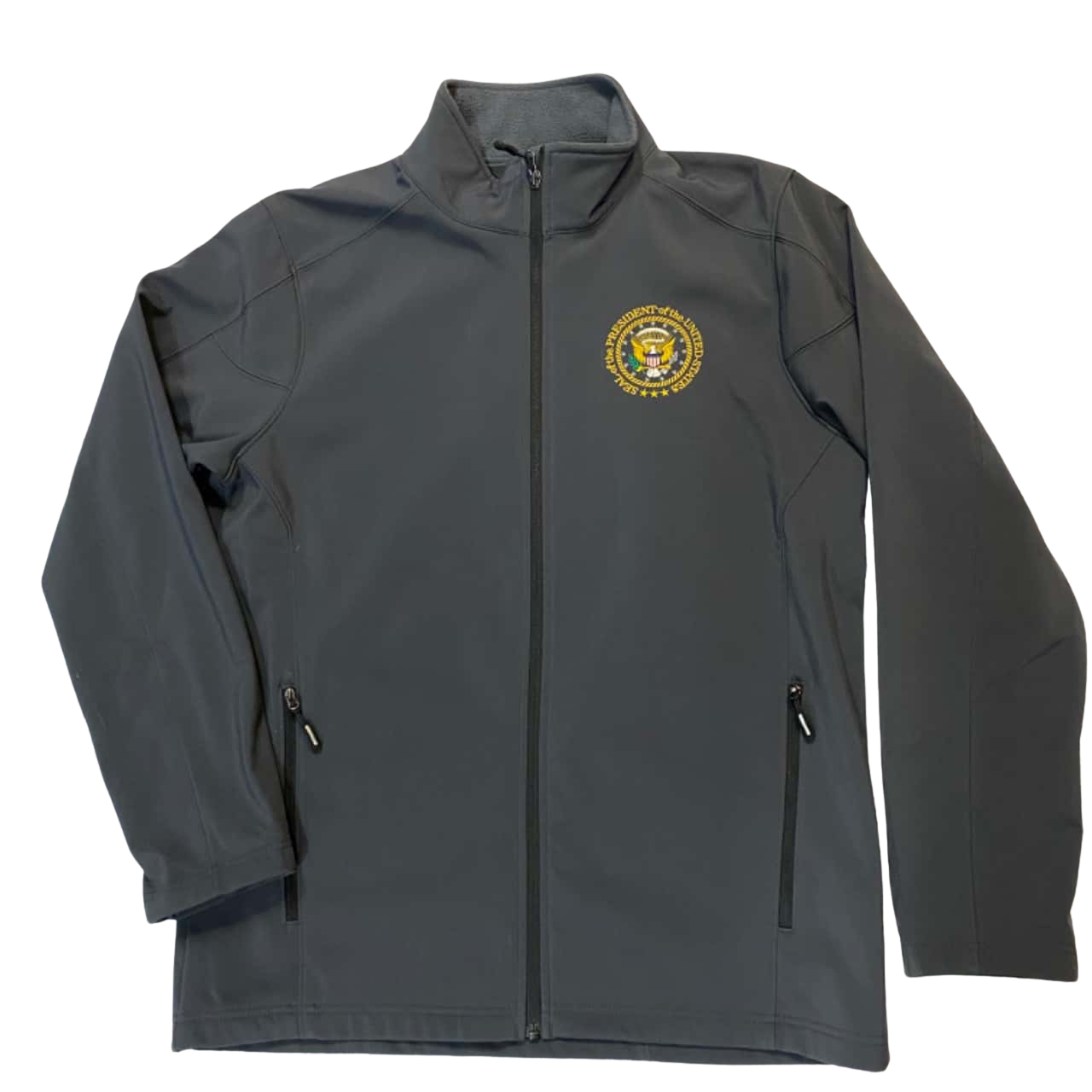 Mens M Front Zipper Grey Jacket With Presidential Seal Of The United States