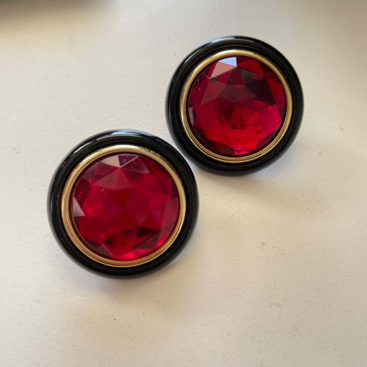 Large Vintage Red Clip Earrings