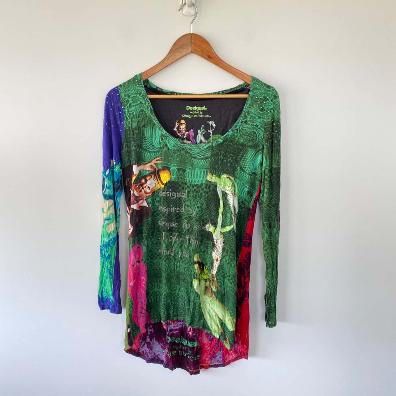 Desigual Green Colourful Pattern Embellished Long Sleeve Mini Dress ...