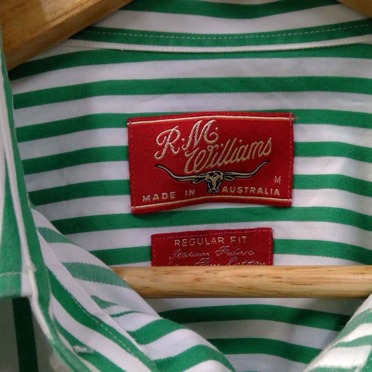 R.M. Williams Men's Long Sleeve Size M Green & White Striped Shirt (s)