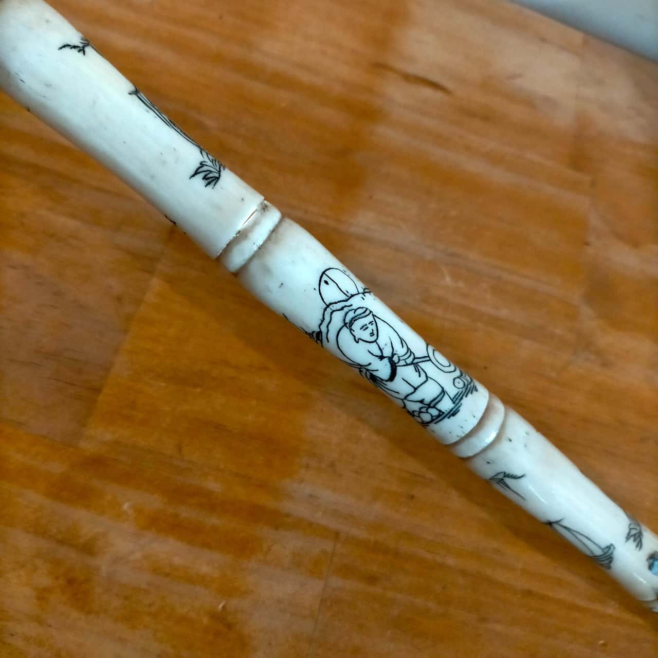 Vintage Etched Asian Bone & Wood Walk Cane / Decorative Cane(s)