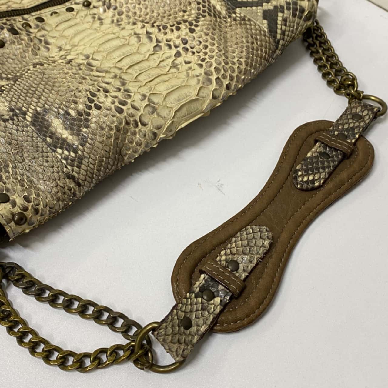 Abaco Women's Python Calfskin Leather Handbag Brown / Cream (s)