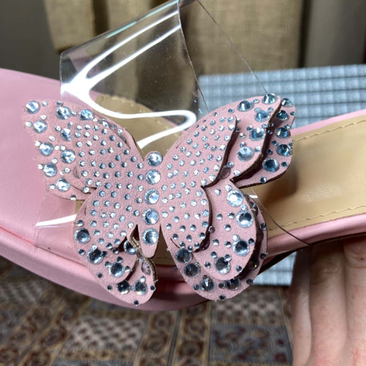 BNWT Newbella Pink Butterfly Peep Toe Pumps Womens Size 38 Pink (s)