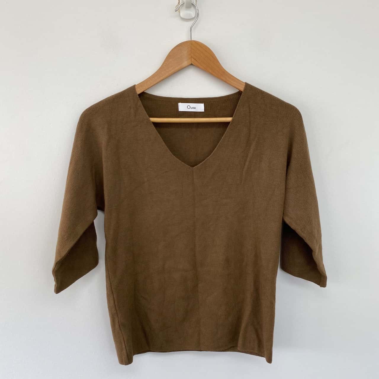 Ounie Beige Brown 3/4 Sleeve Knit Top Size 10 / 8 (s)