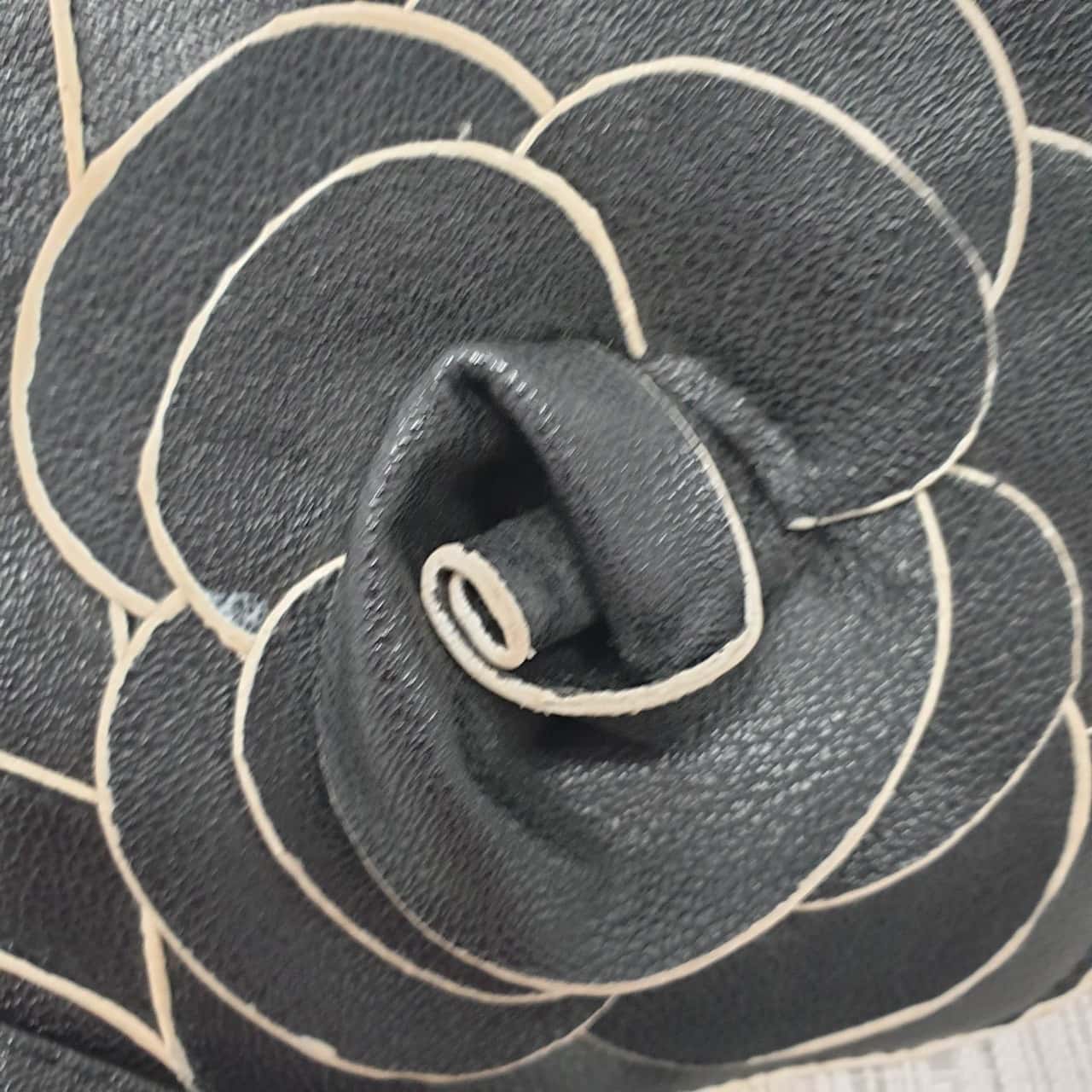 ERMO Gorgeous Black Camellia Flower Accent & Beige Piping Detail ...