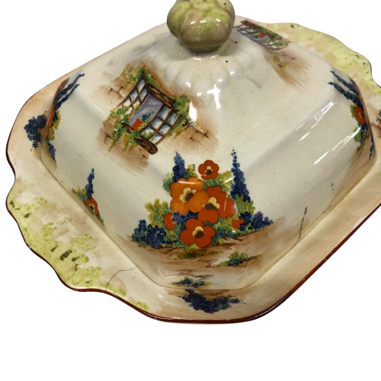 Antique covered vegetable dish OLD COTTAGE WINDOW Leighton Pottery 5165(s)