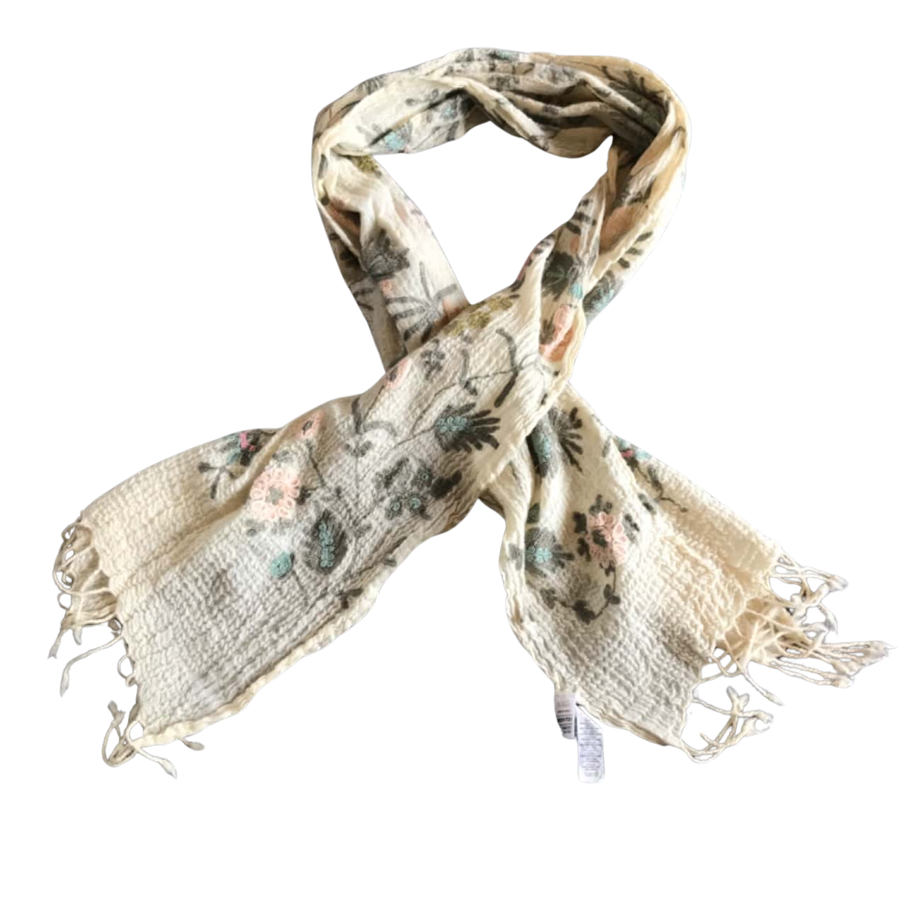 M & S Womens Cream Heavily Embroidered Wool Scarf 180 cm x 45 cm(s)