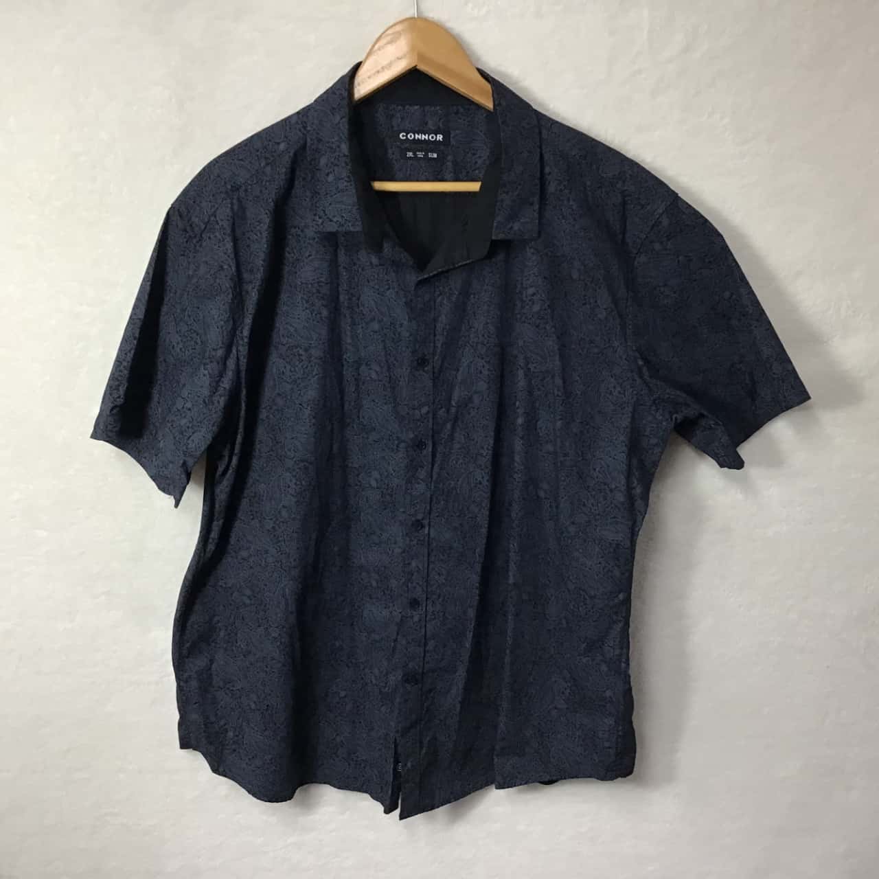 Connor Mens Size 2XL Black / Grey Paisley Pattern Short Sleeve Slim Fit ...
