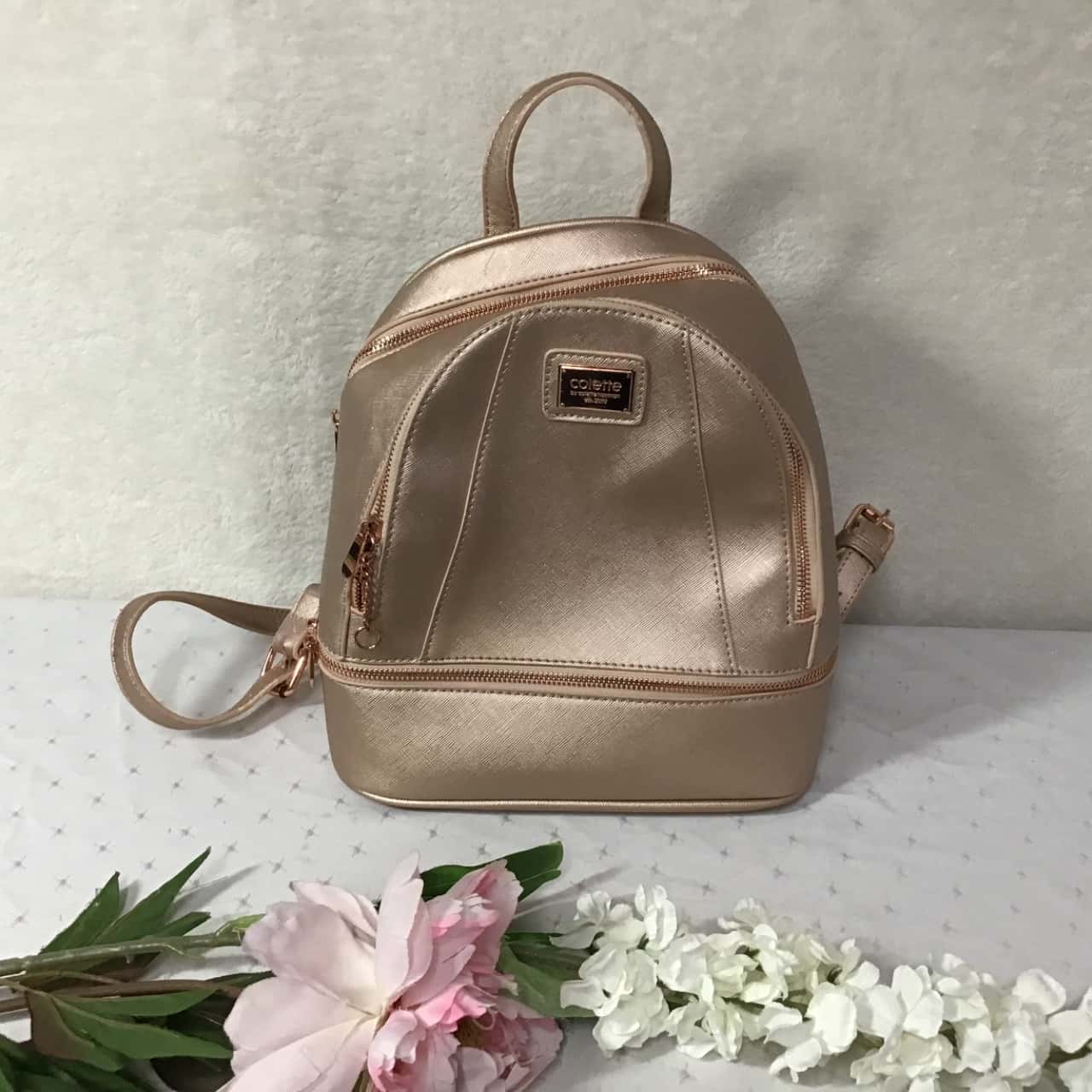 Colette Hayman Womens Textured Rose Gold Backpack
