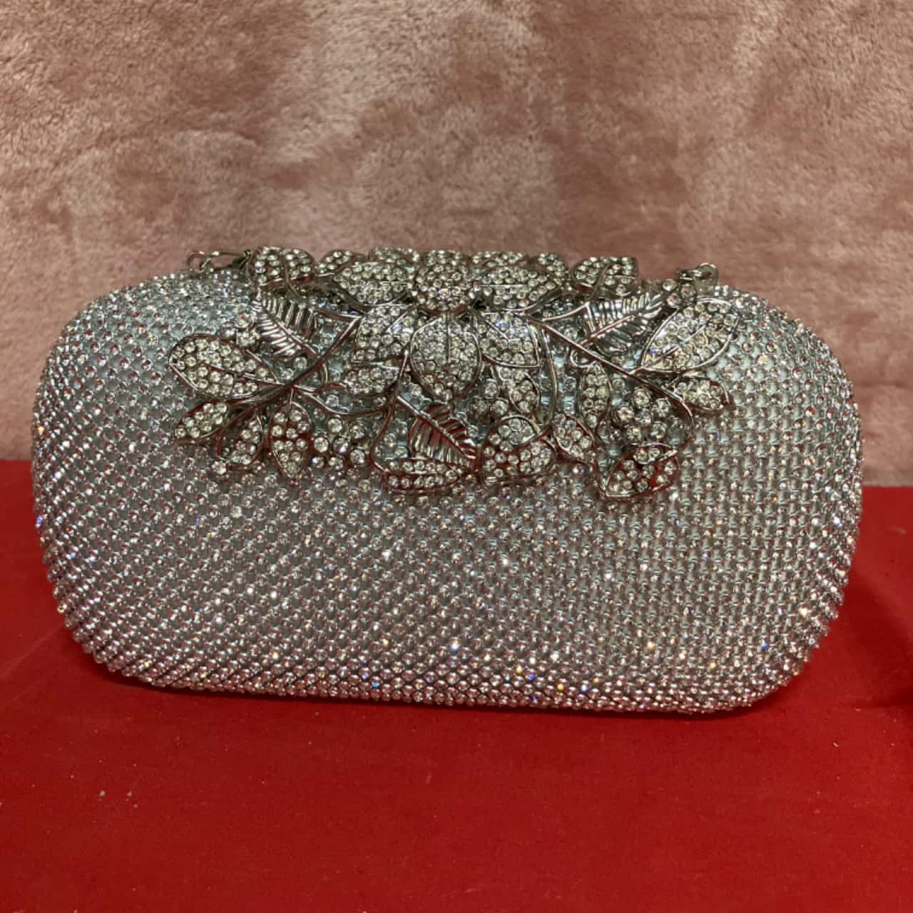 Women's Unique Clasp Silver Diamante Evening Clutch Bag(s)