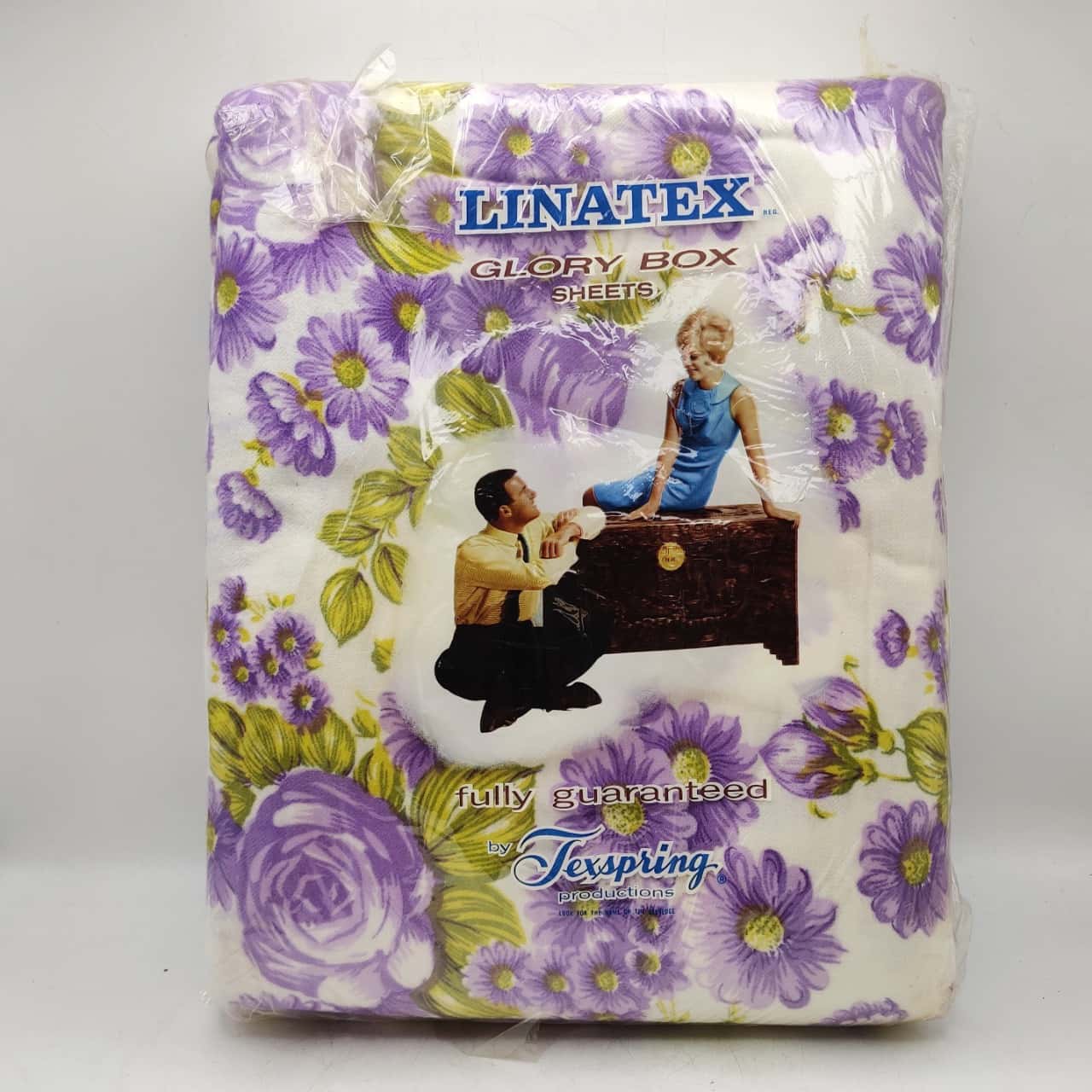 NOS Linatex Retro Vintage Glory Box Sheets Purple Floral 1800210(s)