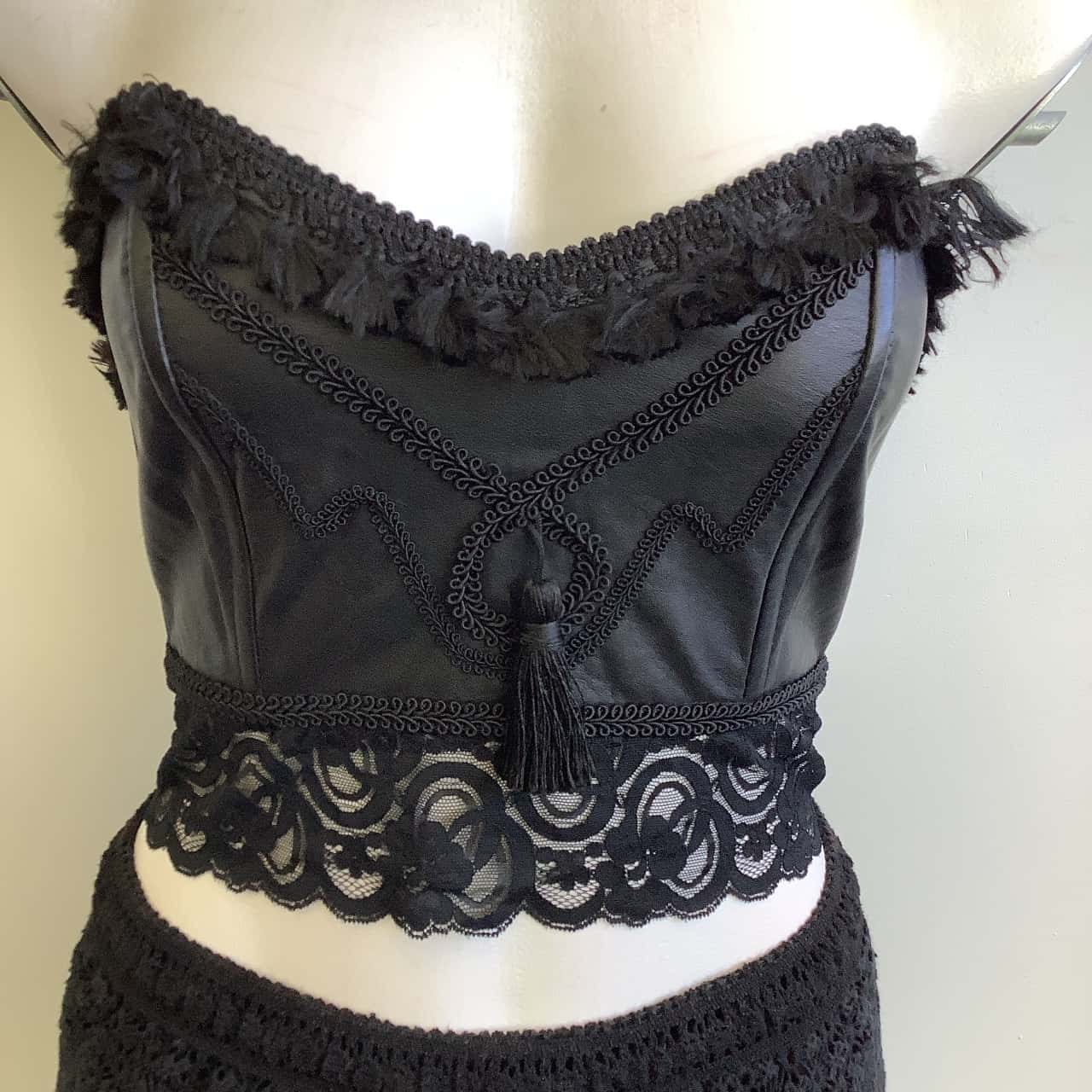Nita Henry Women's Size 6 Leather and lace Corset Top Black (s)