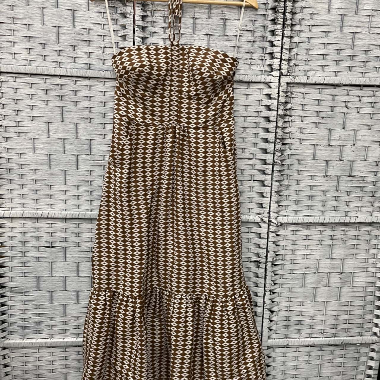 Seed Womens Size 10 Halter Neck Dress Brown / White