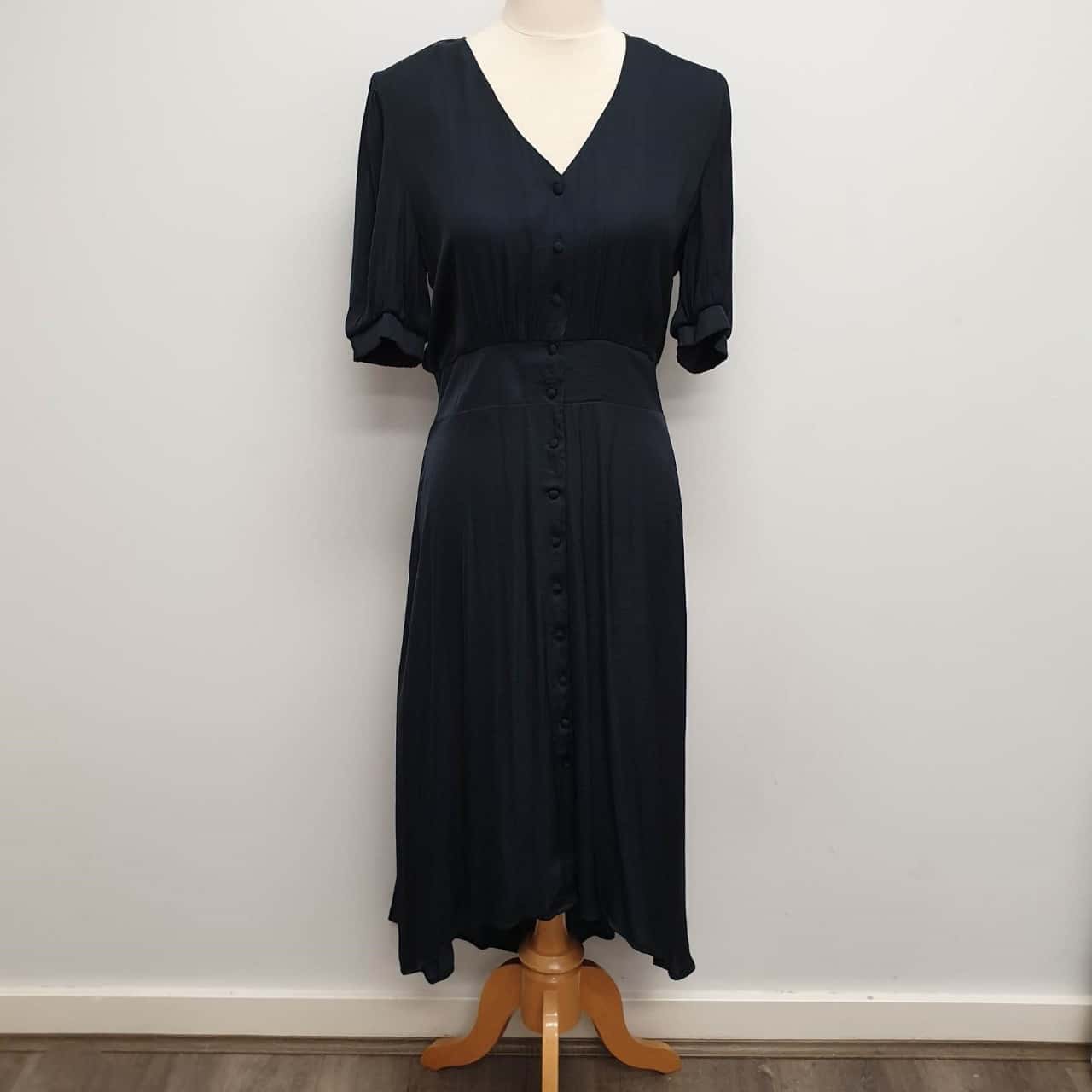 Tokito Navy Blue Super Smart Soft Sheen Button Through Fit & Flare ...