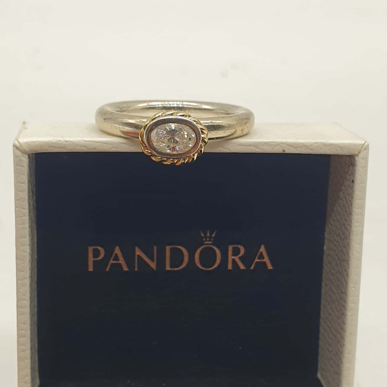Womens Pandora Sterling Silver 14k gold twisted wire two tone ring(s)