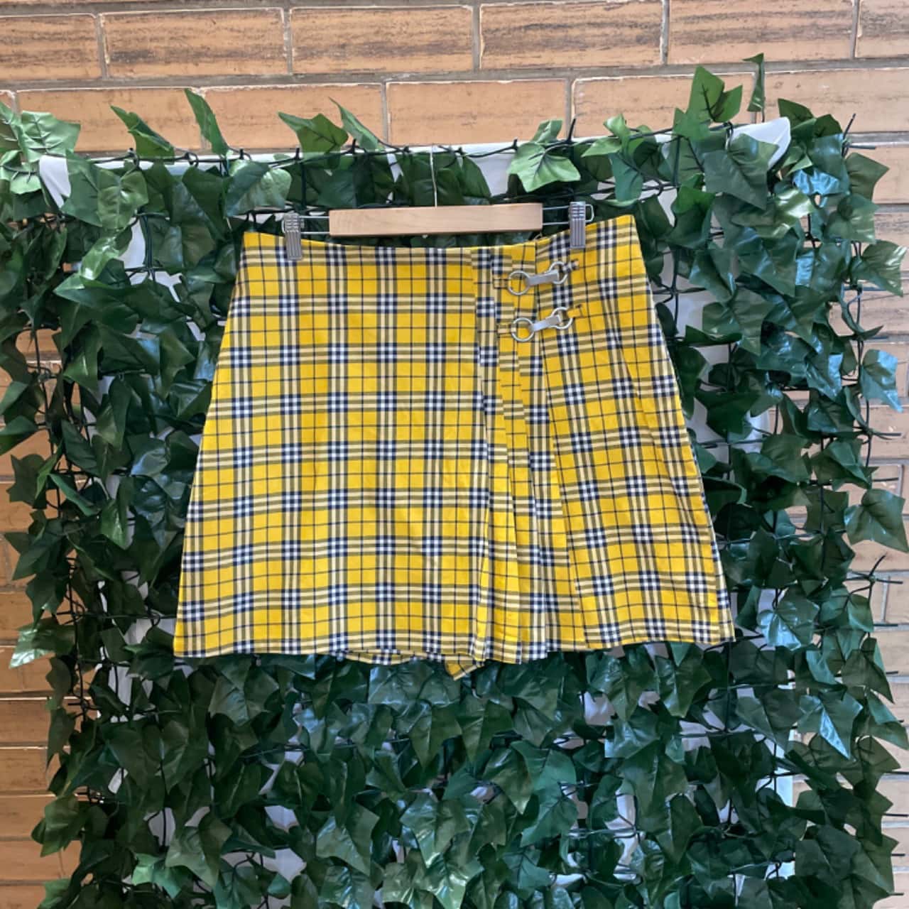 Dangerfield Womens Size 14 Tartan Skort Yellow and Navy Blue (s)