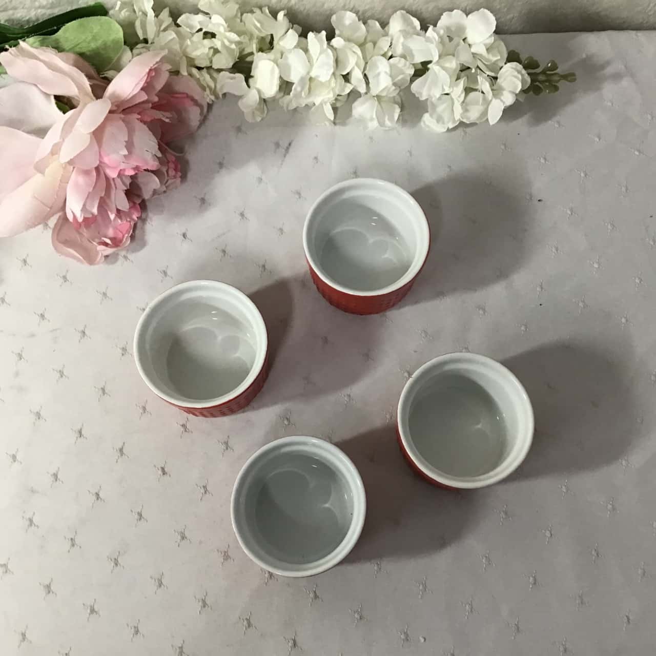 Will & Jess White / Red Raised Dots Set of 4 Small Round Ramekin Dishes