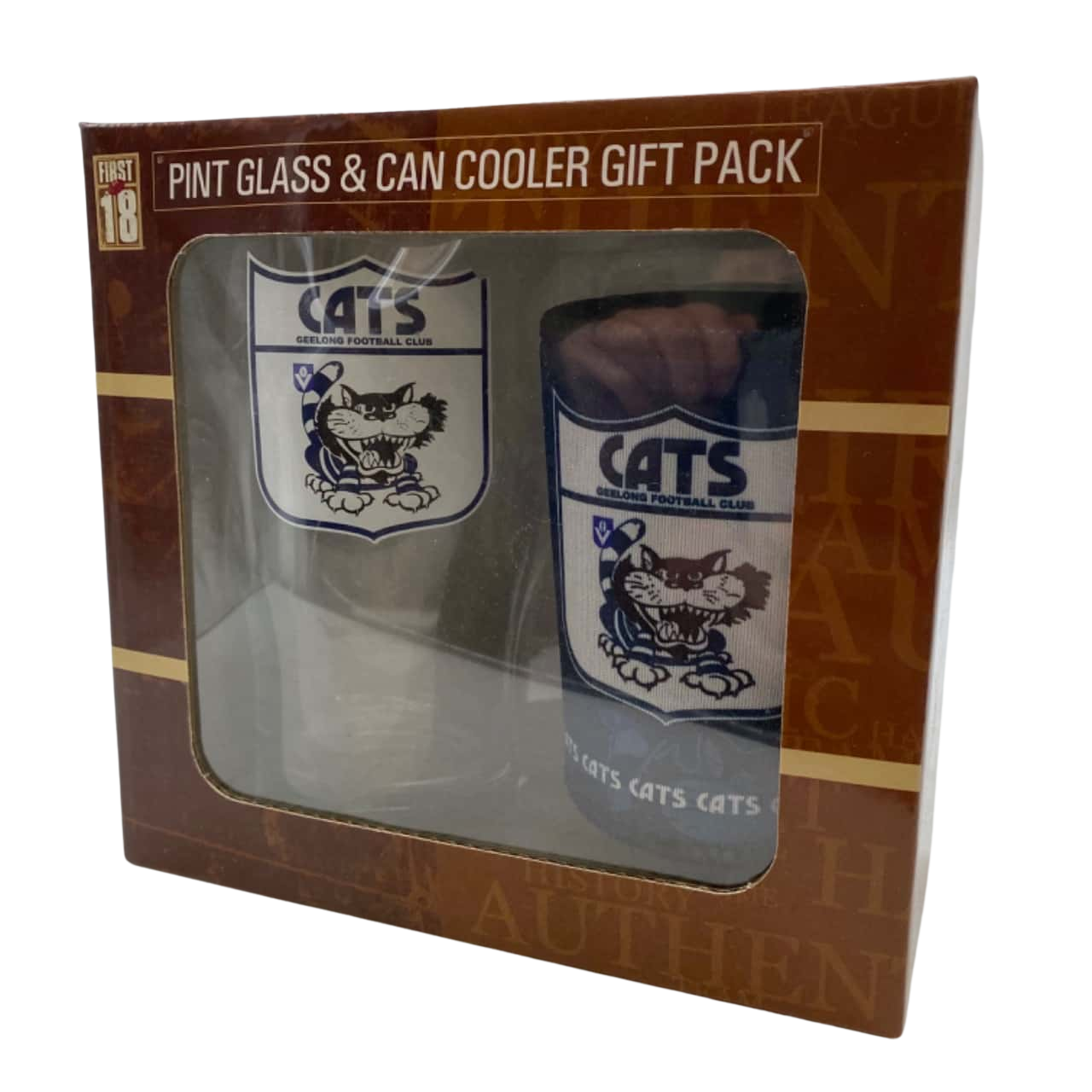 AFL Fisrt 18 Geelong Cats Pint Glass & Cooler in Box-1772424