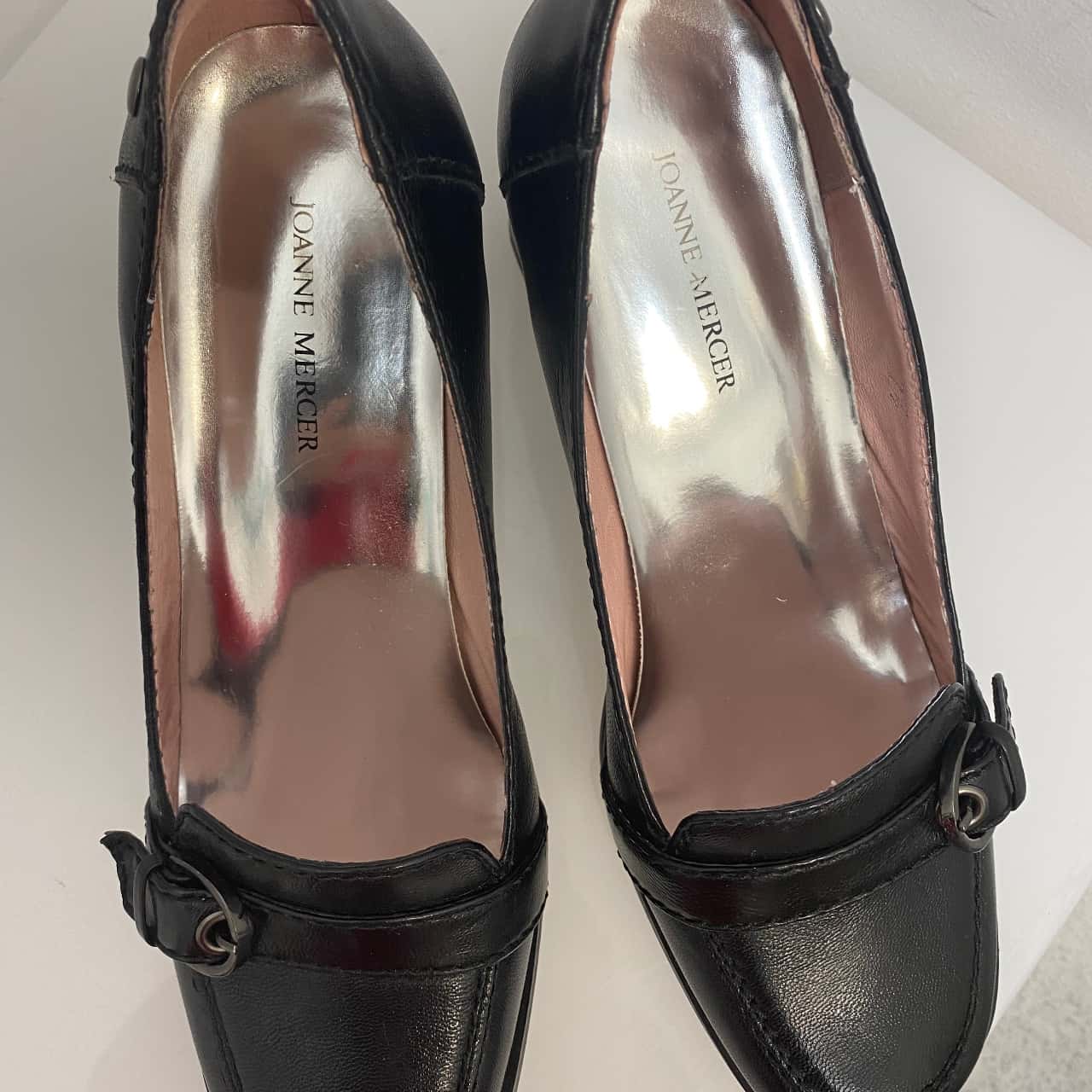 Joanne Mercer Black Hi Shine Leather Shoes. Size 7.5.