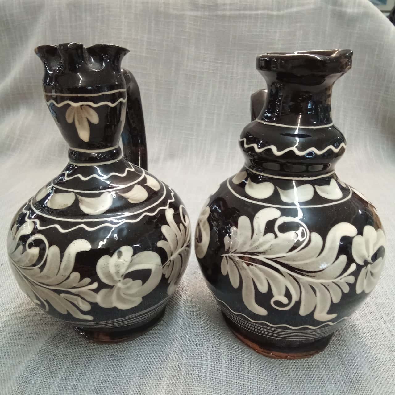 Pair Of Clay Jugs With Greek Style Art Work Possibly Hand Made UAN(s)