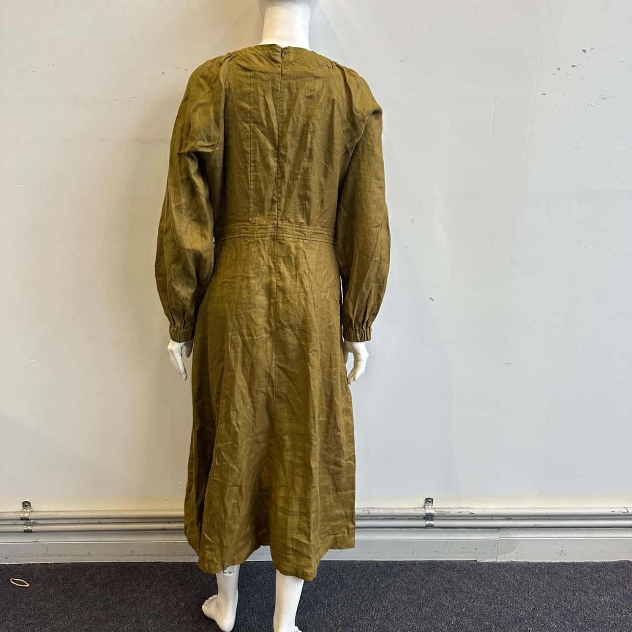 Morrison Women's Size 2 100% Linen Long Sleeve Maxi Dress Green (s)