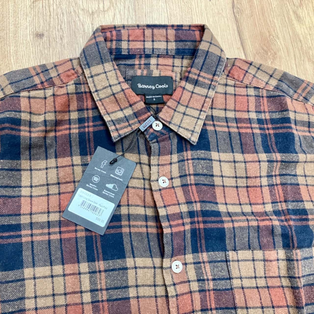 Barney Cools Cabin along Sleeve Rust Plaid Shirt BNWT Size S