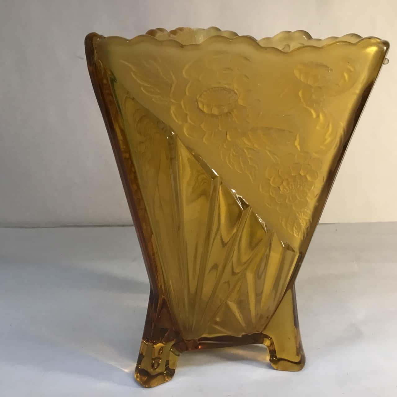 Vintage Floral Sowerby Amber Vase Art Deco Approx 19cm high(s)