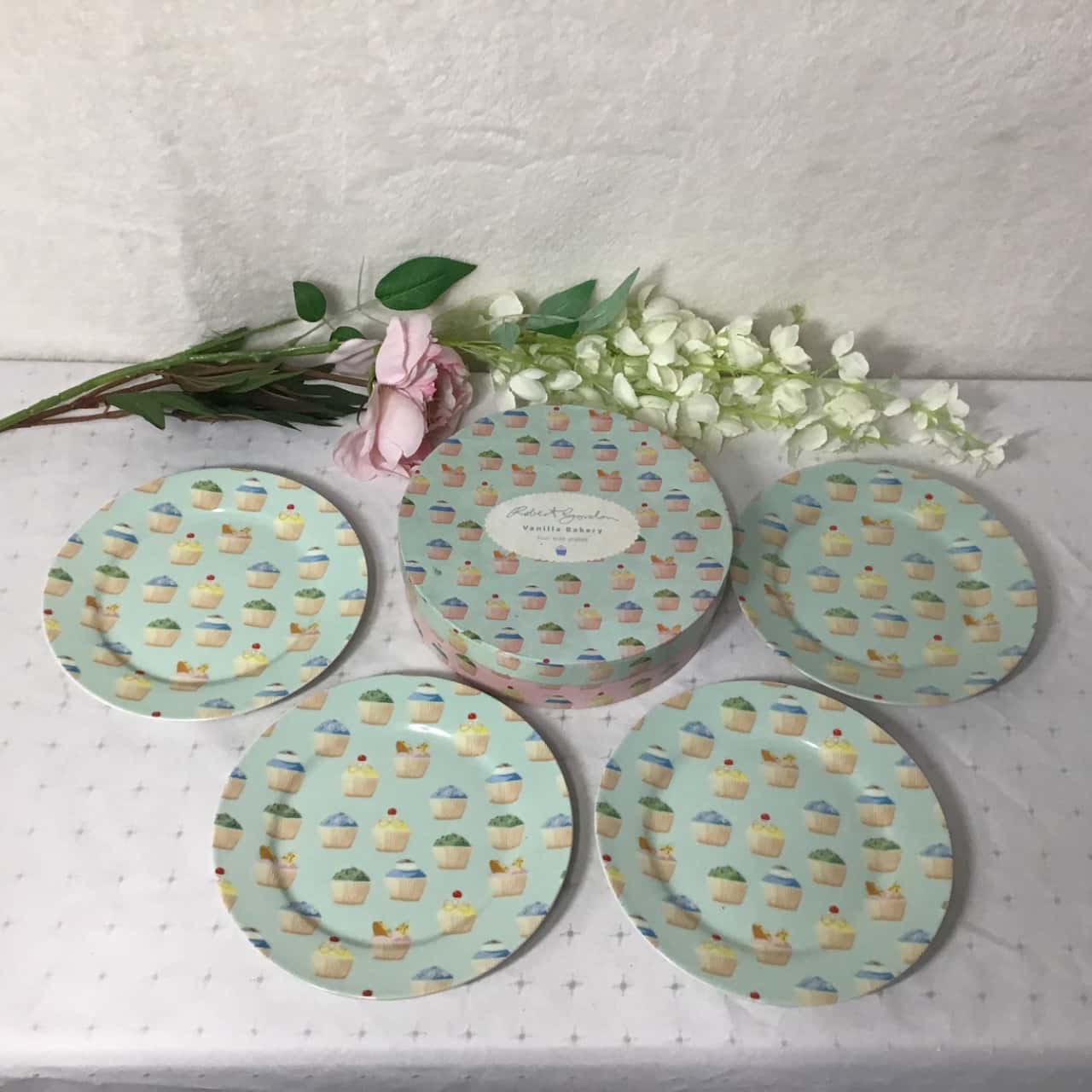 Robert Gordon Vanilla Bake Green / Cupcakes Patten Set of 4 China Side ...