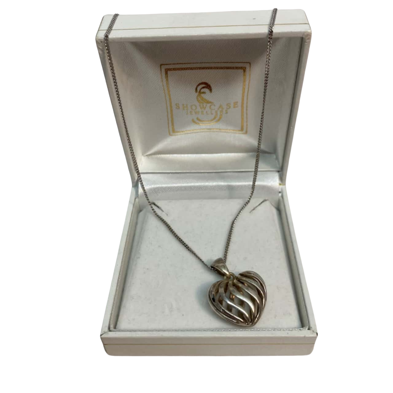 Womens Silver Wavie Puffed Heart Necklace (s)